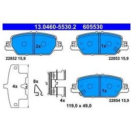 ATE Bremsbelagsatz, Scheibenbremse 13.0460-5530.2 hinten rechts links mit Zubeh&ouml;r f&uuml;r HONDA 43022-TNY-E00