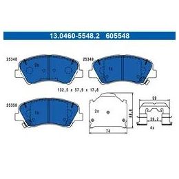 ATE Bremsbelagsatz, Scheibenbremse 13.0460-5548.2 vorne rechts links mit Zubeh&ouml;r f&uuml;r HYUNDAI KIA 58101-1WA05 58101-Q0A00 58101-C8A50