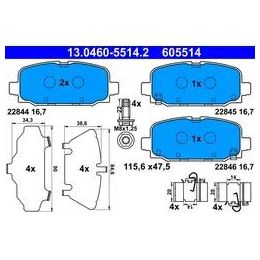 ATE Bremsbelagsatz, Scheibenbremse 13.0460-5514.2 hinten rechts links mit Zubeh&ouml;r f&uuml;r JEEP K68353597AA K68353597AC K68353597AB