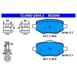 ATE Bremsbelagsatz, Scheibenbremse 13.0460-2644.2 hinten rechts links mit Zubeh&ouml;r f&uuml;r PEUGEOT CITRO&Euml;N VAUXHALL OPEL DS 1680301680 1643574280