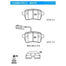 ATE Bremsbelagsatz, Scheibenbremse 13.0460-2767.2 hinten rechts links mit Zubeh&ouml;r f&uuml;r FIAT 77365357 71770092