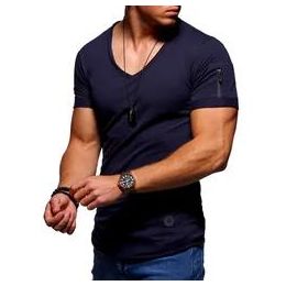 T-Shirt behype "KANE", Herren, Gr. M, blau (dunkelblau), 100% Baumwolle, unifarben, Shirts T-Shirt, mit modernem V-Ausschnitt
