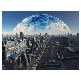 Fototapete papermoon "PLANETEN-FUTURISTISCH WELTRAUM MOON GALAXIE UNIVERSUM", bunt, B:3m L:2,23m, Vlies, Tapeten