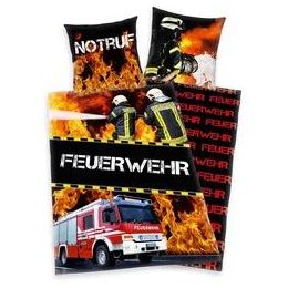 Kinderbettw&auml;sche "Feuerwehrmann Sam", rot (rot, schwarz), B/L: 135cm x 200cm, 1 Stk., 1 Stk., Renforc&eacute;, B/L: 80cm x 80cm, 2 Stk., Renforc&eacute;, Obermaterial: 100% Baumwolle, Herding YOUNG COLLECTION, Bettw&auml;sche, mit Feuerwehrmann Motiv