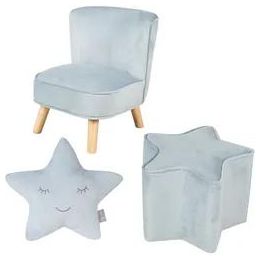 Kindersitzgruppe Roba "Lil Sofa", blau (hellblau, sky), Sitzm&ouml;bel-Sets, Kinder, Samt, bestehend aus Kindersessel, Kinderhocker und Dekokissen in Sternform