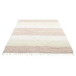 Teppich Theko "Stripe Cotton, handgewebt" Gr. 3, beige, B:120cm H:5mm L:180cm, Baumwolle, Teppiche, Teppich, Flachgewebe, gestreift, reine Baumwolle, mit Fransen, auch als L&auml;ufer