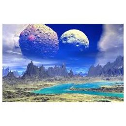 Fototapete papermoon "PLANETEN-FUTURISTISCH WELTRAUM MOND GALAXIE UNIVERSUM", bunt, B:3m L:2,23m, Vlies, Tapeten