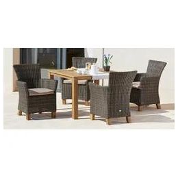Garten-Essgruppe Merxx "Toskana", braun (hellbraun), Polyrattan, Sitzm&ouml;bel-Sets, 4 Sessel, Tisch 110x110x75 cm, Polyrattan/Akazie
