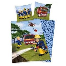 Herding Kinderbettw&auml;sche FEUERWEHRMANN SAM "Feuerwehrmann Sam", blau, B/L: 135cm x 200cm, 1 Stk., 1 Stk., Renforc&eacute;, B/L: 80cm x 80cm, 2 Stk., Renforc&eacute;, Obermaterial: 100% Baumwolle, Bettw&auml;sche, mit L&ouml;schzug und Helikopter