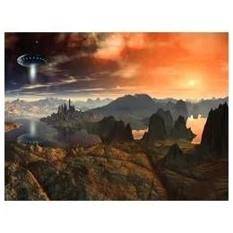 Fototapete papermoon "PLANETEN-FUTURISTISCH WELTRAUM MOON GALAXIE UNIVERSUM", bunt, B:2,5m L:1,86m, Vlies, Tapeten