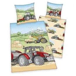 Kinderbettw&auml;sche "Traktor", bunt, B/L: 135cm x 200cm, 1 Stk., 1 Stk., Renforc&eacute;, B/L: 80cm x 80cm, Renforc&eacute;, Obermaterial: 100% Baumwolle, Herding YOUNG COLLECTION, Bettw&auml;sche, mit tollem Traktoren-Motiv