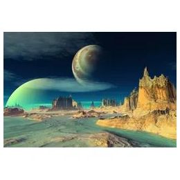Fototapete papermoon "PLANETEN-FUTURISTISCH WELTRAUM MOND GALAXIE UNIVERSUM", bunt, B:4m L:2,6m, Vlies, Tapeten