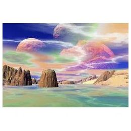 Fototapete papermoon "PLANETEN-FUTURISTISCH WELTRAUM MOND GALAXIE UNIVERSUM", bunt, B:3m L:2,23m, Vlies, Tapeten