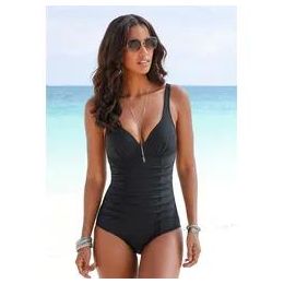 Badeanzug Lascana, Damen, Gr. 52, Cup A, schwarz, Polyamid, Badeanz&uuml;ge Badeanzug, mit dekorativer Raffung und Shaping-Effekt