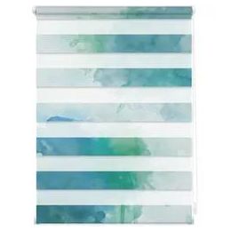 Doppelrollo LICHTBLICK ORIGINAL "Duo Rollo Motiv Aquarell" Gr. 3, blau (blau, gr&uuml;n), B:70cm H:150cm, Polyester, Rollos, bedruckt
