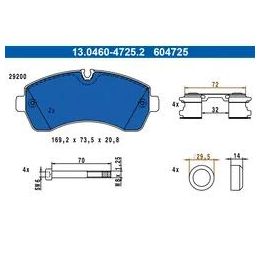 ATE Bremsbelagsatz, Scheibenbremse 13.0460-4725.2 vorne rechts links mit Zubeh&ouml;r f&uuml;r MERCEDES-BENZ VAG 9074209901 9064200400 A0054205320