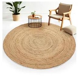 Teppich CarpetFine "Nele Juteteppich Naturfaser", beige (natur), H:6mm &Oslash;:200cm, Jute, Teppiche, Teppich, geflochtener Wendeteppich aus 100%Jute, in rund und oval, viele Gr&ouml;&szlig;en