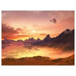 Fototapete papermoon "PLANETEN-FUTURISTISCH WELTRAUM MOON GALAXIE UNIVERSUM", bunt, B:3m L:2,23m, Vlies, Tapeten