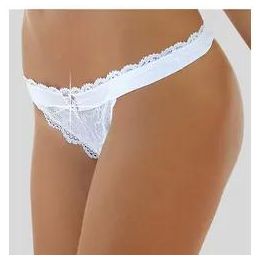 String Lascana "Premium Dessous", Damen, Gr. 36/38, wei&szlig;, Spitze, Obermaterial: 90% Polyamid, 10% Elasthan, figurbetont, Unterhosen String, aus zarter Spitze mit feiner Zierschleife und Accessoire
