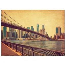 Fototapete papermoon "NEW YORK-RETRO BROOKLYN BRIDGE MANHATTAN SKYLINE STADT", bunt, B:3m L:2,23m, Vlies, Tapeten