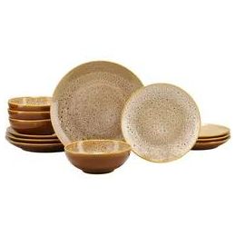 Tafelservice Creatable "Teller Set, Geschirr-Set Reactive Nostalgic", braun (cognac), 12 Stk., Steinzeug, Geschirr-Sets, Tafelservice, Service, jedes St&uuml;ck ist ein Unikat, 12 Teile, f&uuml;r 4 Personen