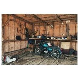 Fototapete papermoon "Motorrad in Schuppen", bunt, B:3m L:2,23m, Vlies, Tapeten