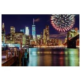 Fototapete papermoon "MANHATTAN-NEW YORK BROOKLYN BRIDGE FEUERWERK SKYLINE", bunt, B:3m L:2,23m, Vlies, Tapeten