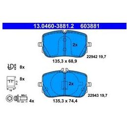 ATE Bremsbelagsatz, Scheibenbremse 13.0460-3881.2 vorne rechts links mit Zubeh&ouml;r f&uuml;r MERCEDES-BENZ A0004205303 A0004207100 0004207100