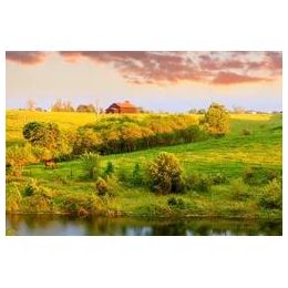 Fototapete papermoon "Bauernhof Landschaft", bunt, B:3m L:2,23m, Vlies, Tapeten