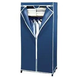 Stoffschrank Wenko "Modell Air", blau (dunkelblau), B:75cm H:160cm T:50cm, Kunststoff, Metall, Schr&auml;nke, Stoffschrank mit Kleiderstange, Ablage & Rei&szlig;verschluss, Vlies