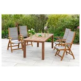 Garten-Essgruppe Merxx "Acapulco", grau, B:60,5cm H:111cm T:60cm, FSC-zertifiziertes Massivholz, Polyester, Sitzm&ouml;bel-Sets, 4 Klappsessel mit Gartentisch