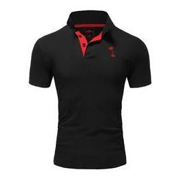 Poloshirt behype "PALMSON", Herren, Gr. M, schwarz (schwarz, rot), 100% Baumwolle, unifarben, Shirts, mit kontrastfarbigen Details