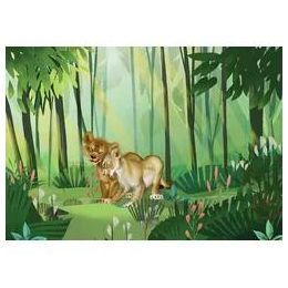 Vliestapete Komar "Digitaldruck Vlies - Lion King Love - Gr&ouml;&szlig;e 400 x 280 cm", gr&uuml;n (gr&uuml;n, gelb), B:400m L:280m, Vlies, Tapeten, Kinderzimmer