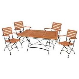 Garten-Essgruppe Garden Pleasure "WIEN", braun (braun, schwarz, braun, schwarz), B:290cm H:89cm T:150cm, FSC-zertifiziertes Massivholz, Stahl, Sitzm&ouml;bel-Sets, mit ausziehbarem Tisch