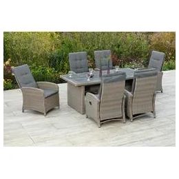 Garten-Essgruppe Merxx "Atrani", beige (steinbeige), B:70cm H:105cm T:64cm, Aluminium, Kunststoff, Sitzm&ouml;bel-Sets, 6 Hochlehner mit Kissen, Tisch