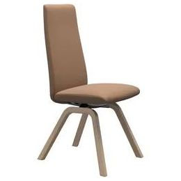 Polsterstuhl stressless "Laurel", braun (latte batick, eiche natur), B:49cm H:105cm T:60cm, Leder BATICK: BATICK ist ein leicht korrigiertes, durchgef&auml;rbtes und genarbtes M&ouml;belleder, bei dem die meisten Unebenheiten und Spuren in der Regel entfernt wurden., St&uuml;hle, Polsterstuhl, High Back, Gr&ouml;&szlig;e M, mit schr&auml;ggestellten Beinen in Eiche natur
