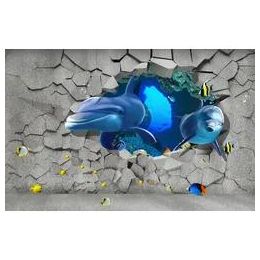 Fototapete papermoon "3D DESIGN Delfine im Ozean XXL", bunt, B:3m L:2,23m, Vlies, Tapeten
