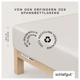 Spannbettlaken Schlafgut "PREMIUM Mako-Zwirn-Jersey, 220 g/m2, 95% Bio-Baumwolle, 5% Elasthan", beige (sand light), 1 Stk., Mako-Zwirn-Jersey, 180-200x200-220 30cm, Mako-Zwirn-Jersey, Obermaterial: 95% Baumwolle, 5% Elasthan, Bettlaken, Spannbettlaken, Bettlaken bis 30 cm H&ouml;he, PREMIUM-Qualit&auml;t langlebig, perfekter Sitz