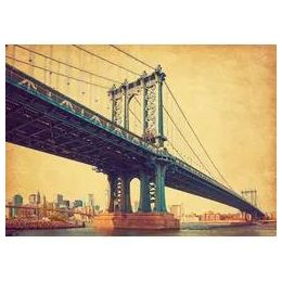 Fototapete papermoon "BROOKLYN BRIDGE-RETRO NEW YORK MANHATTAN BR&Uuml;CKE VINTAGE", bunt, B:3m L:2,23m, Vlies, Tapeten