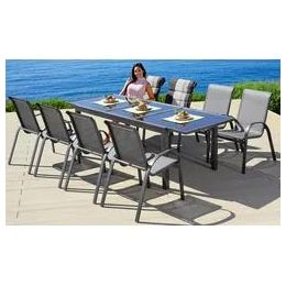 Garten-Essgruppe Merxx "Amalfi, TOPSELLER", schwarz (anthrazit, braun, diamantfarben), Obermaterial: 100% Polyester, Sitzm&ouml;bel-Sets, pulverbeschichtetes Aluminium, 100 % Polyester,f&uuml;r 8 Personen geeignet