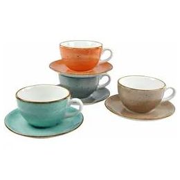 Cappuccinotasse Creatable "Kaffeetasse VINTAGE NATURE", bunt (terra, steingrau, blau, schlamm), 8 Stk., Porzellan, Trinkgef&auml;&szlig;e, Cappuccinotasse, Tassen Set, 4 Tassen, 4 Untertassen