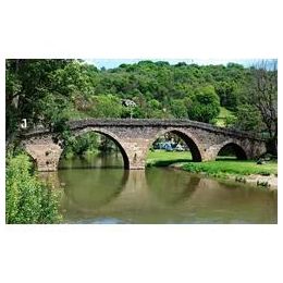 Fototapete papermoon "STEIN-BR&Uuml;CKE-FLUSS DORF WALD B&Auml;UME GEBIRGE STRAND ANTIK", bunt, B:3m L:2,23m, Vlies, Tapeten