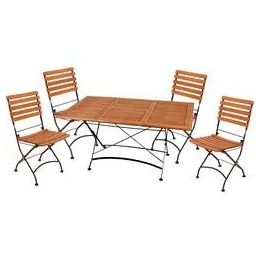 Garten-Essgruppe Garden Pleasure "WIEN", braun (braun, schwarz, braun, schwarz), B:290cm H:89cm T:150cm, FSC-zertifiziertes Massivholz, Stahl, Sitzm&ouml;bel-Sets, mit ausziehbarem Tisch