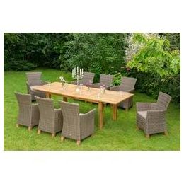 Garten-Essgruppe Merxx "Toskana", braun (braun, natur), Obermaterial: 100% Polyester. F&uuml;llung: 100% Polyurethan, Sitzm&ouml;bel-Sets, Aluminium, Polyrattan, Akazienholz FSC 100 %, geeignet f&uuml;r 8 Personen