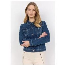 Jeansblazer soyaconcept "SC-KIMBERLY 3", Damen, Gr. L, blau (2494 dunkelblau denim), Denim/Jeans, Obermaterial: 81% Baumwolle, 17% Polyester, 2% Elasthan, unifarben, tailliert taillenbedeckt, Blazer, taillierte Form