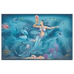 Fototapete papermoon "MEERJUNGFRAU-ABSTRAKT DESIGN DELFINE FISCHE OZEAN SEE", bunt, B:2,5m L:1,86m, Vlies, Tapeten