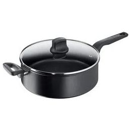 Schmorpfanne Tefal "Hard Titanium Pro", schwarz, B:29,4cm H:9,5cm L:53,8cm &Oslash;:28cm, Pfannen, Schmorpfanne, Induktionspfanne, Temperaturanzeiger, Made In France, Glasdeckel,28 cm