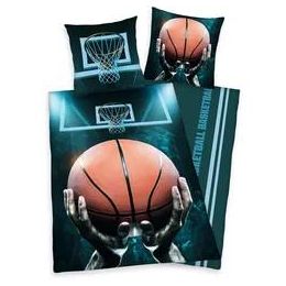 Jugendbettw&auml;sche "Basketball", bunt (multi), B/L: 135cm x 200cm, 1 Stk., 1 Stk., Renforc&eacute;, B/L: 80cm x 80cm, 2 Stk., Renforc&eacute;, Obermaterial: 100% Baumwolle, Herding YOUNG COLLECTION, Bettw&auml;sche, mit Basketballkorb