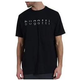 T-Shirt Bugatti "Palermo", Herren, Gr. 52, schwarz (schwarz, dunkel, uni), Single Jersey, Obermaterial: 70% Baumwolle, 30% Polyester, unifarben, l&auml;ssig geschnitten h&uuml;ftlang, Rundhals, Shirts T-Shirt, Kurzarm, Rundhalsausschnitt, mit Logo, bequem, leicht, Baumwollmix