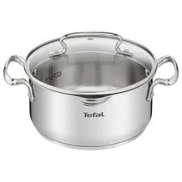 Kochtopf Tefal "Duetto+", grau (edelstahl), H:10cm &Oslash;:20cm, T&ouml;pfe, Kochtopf, hochglanzpoliert, Glasdeckel mit Siebfunktion